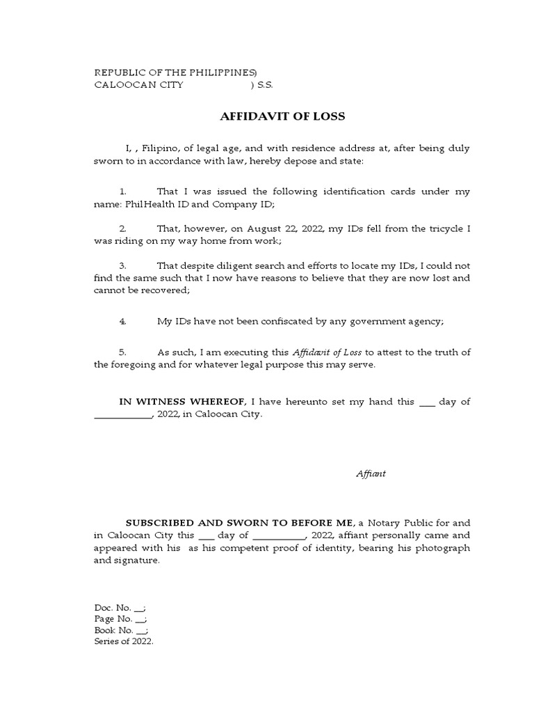 Affidavit of Loss - Wallet and IDs | PDF