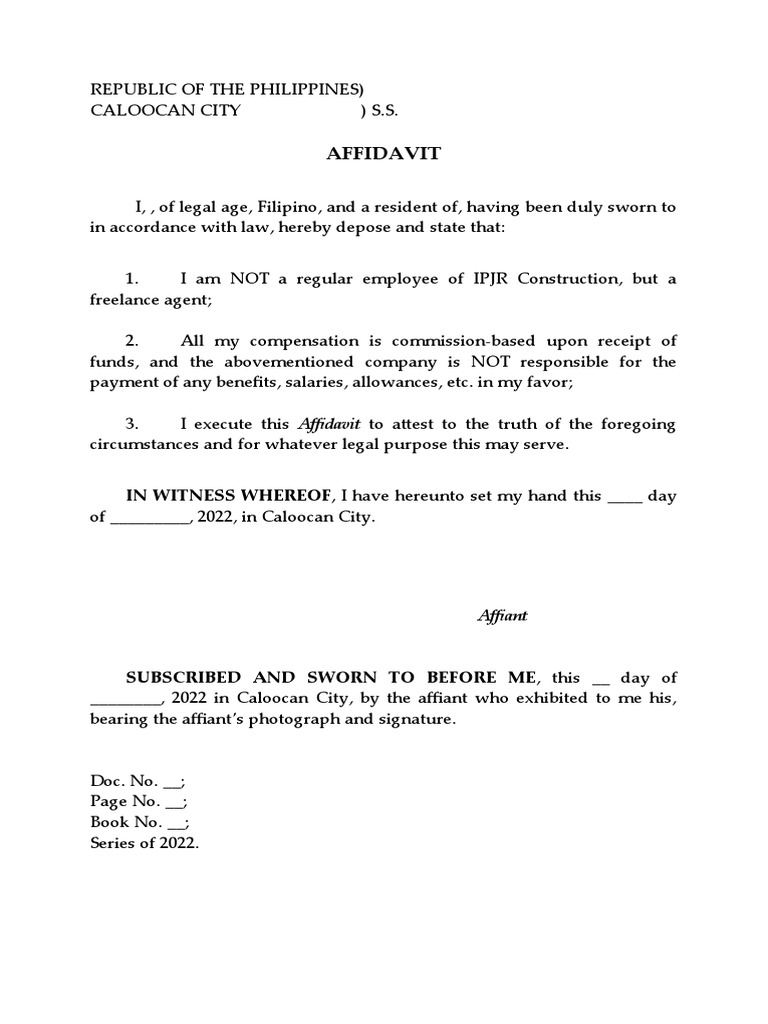 Affidavit: IN WITNESS WHEREOF, I Have Hereunto Set My Hand This - Day | PDF