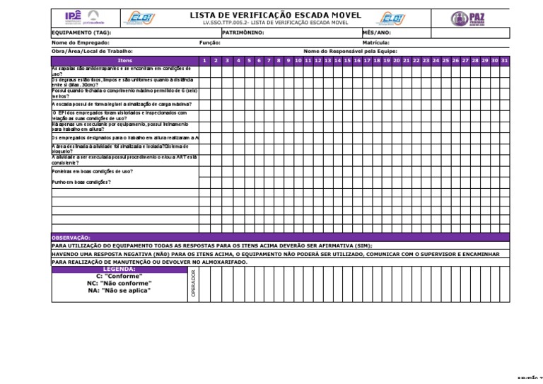 Check List ESCADA MOVEL MMI | PDF