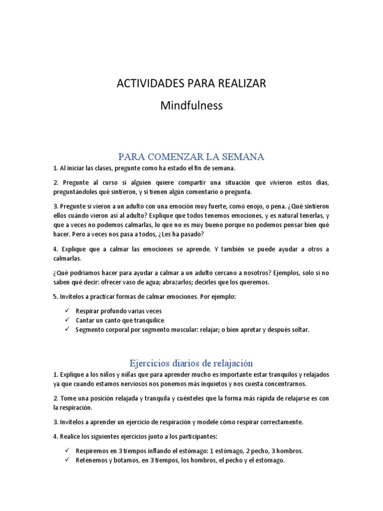 Actividades de Mindfulness para Niños | PDF