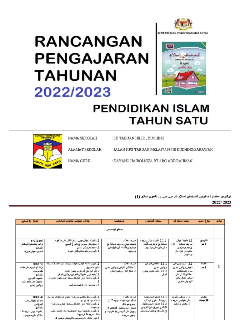 RPT PENDIDIKAN ISLAM TAHUN 1 2022-2023 | PDF