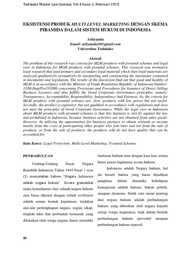 Eksistensi Produk Multi Level Marketing Dengan Skema Piramida Dalam ...