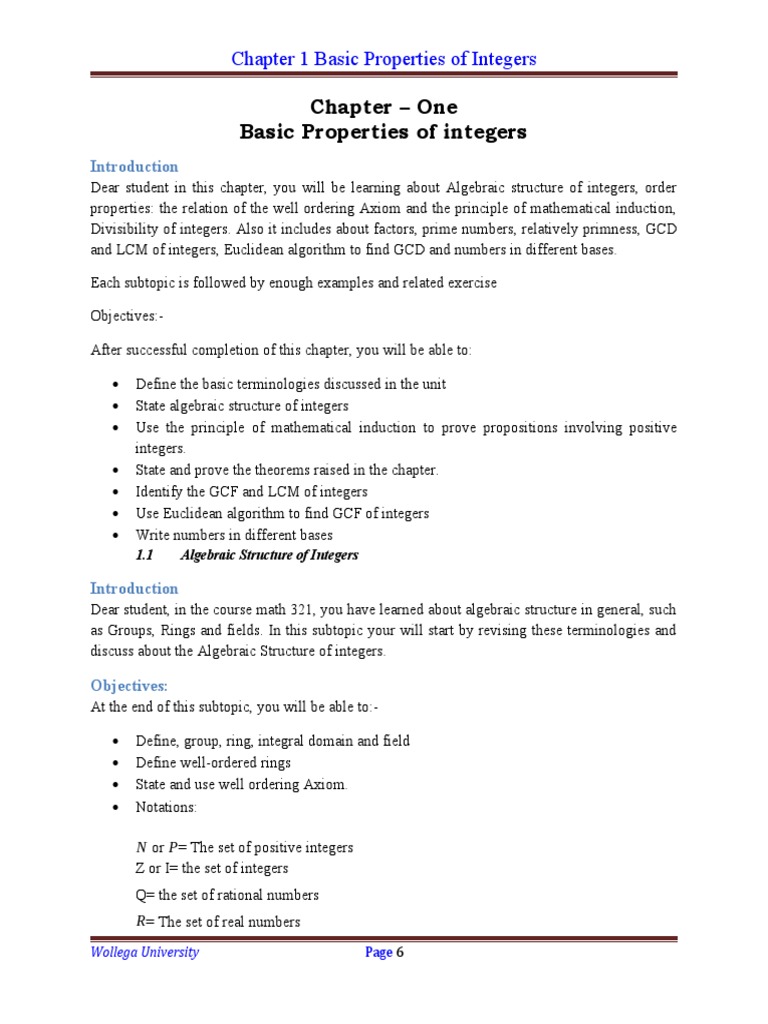 Chapter 1 Basic Properties of Integers | PDF | Ring (Mathematics ...