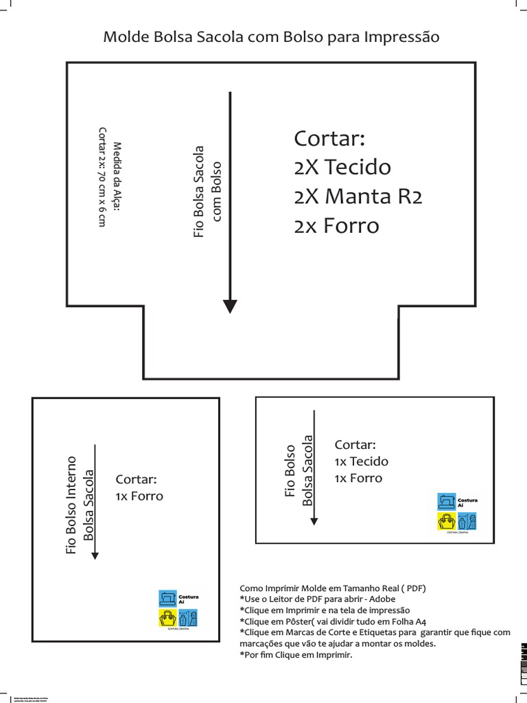 Molde Impressão Bolsa Sacola Com Bolso | PDF