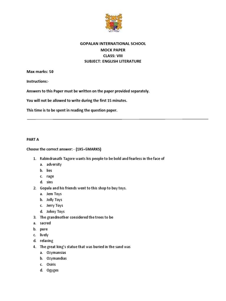 English Literature Mock Exam | PDF | Language Arts & Discipline | Art