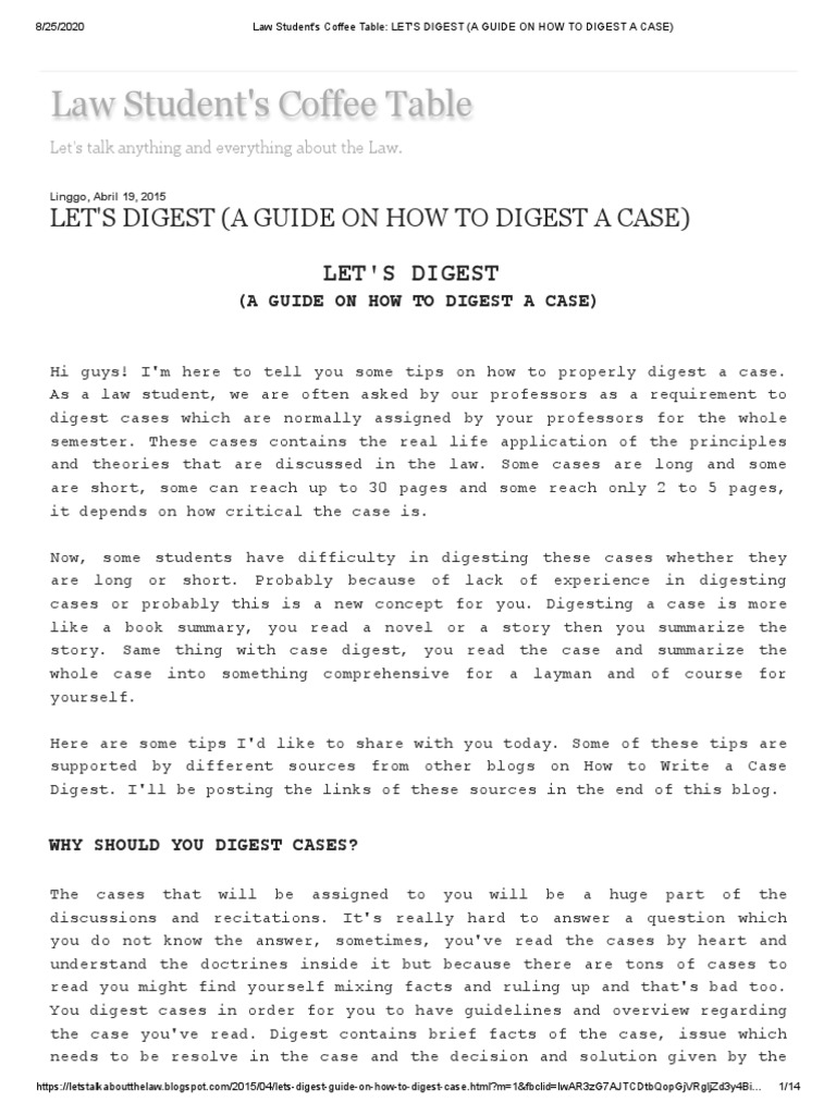 Let's Digest (A Guide On How To Digest A Case) | Download Free PDF ... Let's Digest (A Guide On How To Digest A Case) | Download Free PDF ...