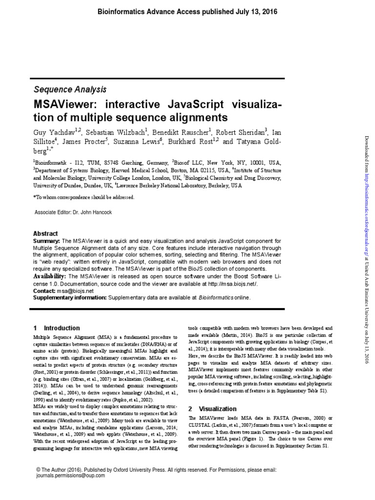 Msaviewer Interactive Javascript Visualiza Tion Of Multiple Sequence Alignments Pdf 