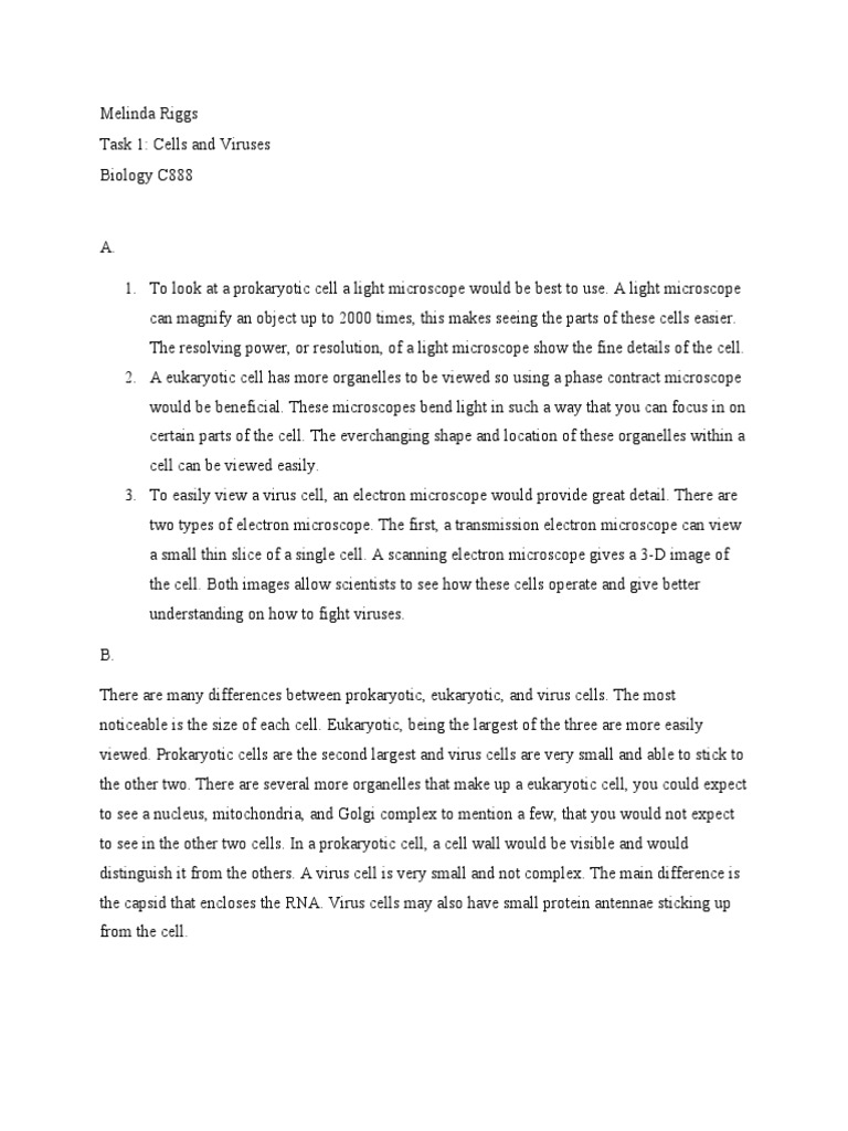 Bio Task 1 | PDF | Cell (Biology) | Virus
