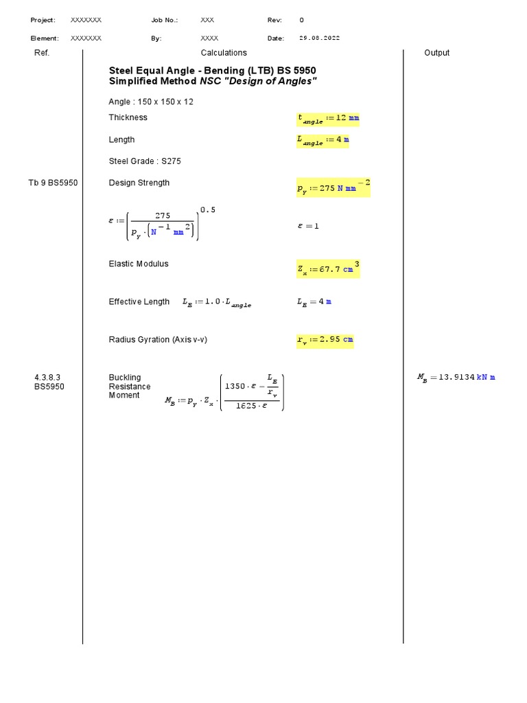 Steel Angle Bending Design Calculations | PDF
