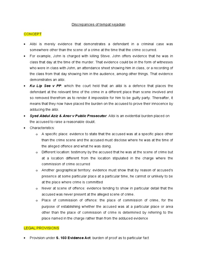 Analysis of Legal Principles Regarding Alibi Defences and the Burden of ...