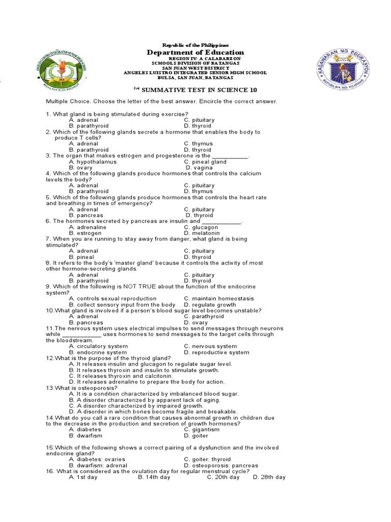 Department of Education: Summative Test in Science 10 | PDF | Menstrual ...