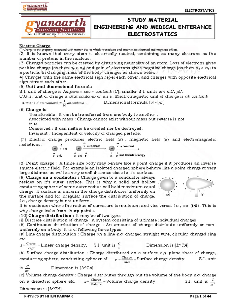 Electrostats Theory+Sample Problem | PDF | Electric Charge | Electric Field