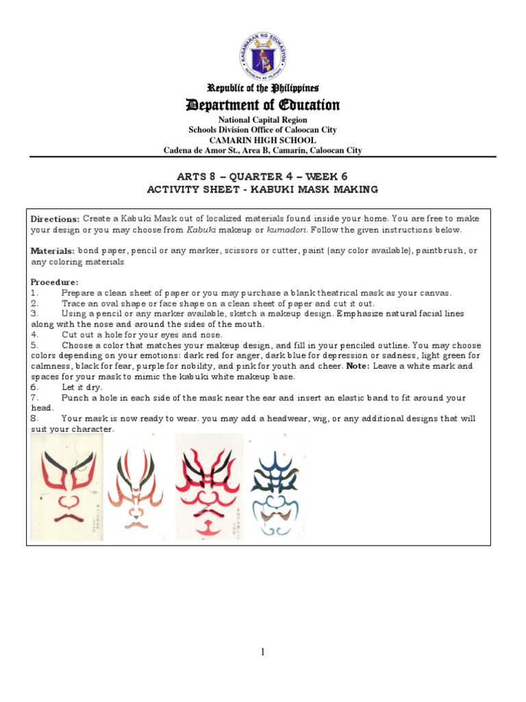 Kabuki Mask Making Activity Sheet | PDF
