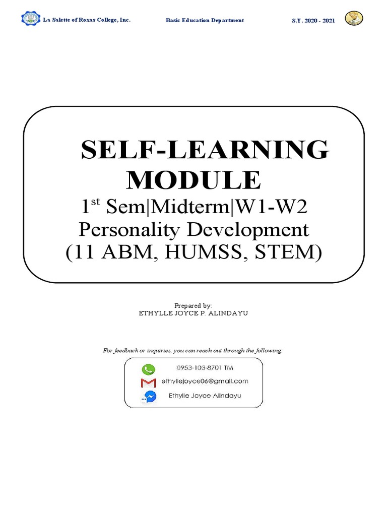 Personality Development Weeks 1-2 Module | PDF | Adolescence | Thought