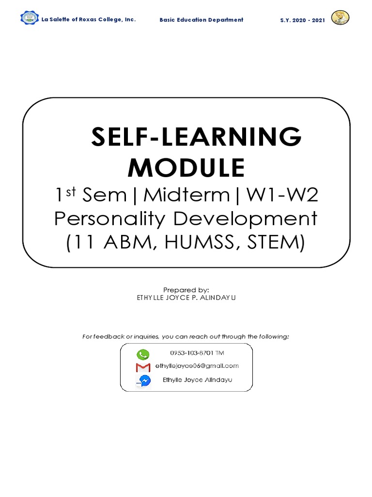Personality Development Weeks 1-2 Module | PDF | Adolescence | Thought