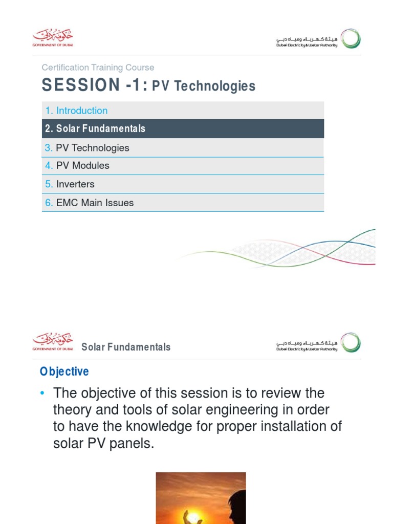 1 2 DEWA Training - Solar Fundamentals-Ammar | PDF | Sun | Photovoltaics