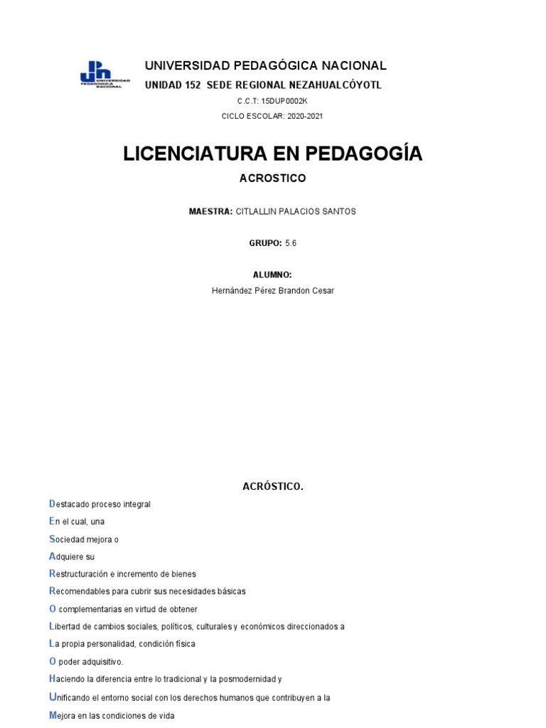 Acróstico Desarrollo Humano | PDF | Ciencias sociales | Estilo de vida