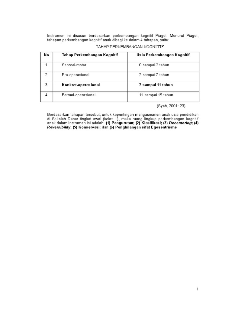 Instrumen Asesmen Perkembangan Kognitif | PDF