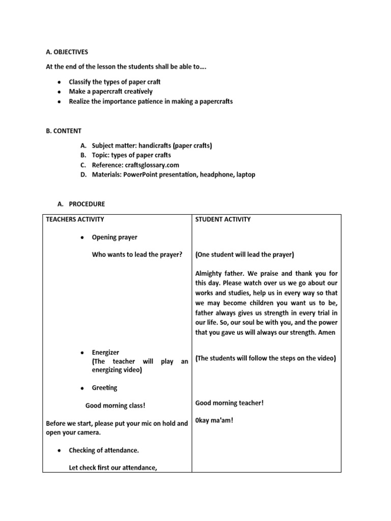 Lesson Plan Paper Crafts 1 1 | PDF | Papermaking | Origami