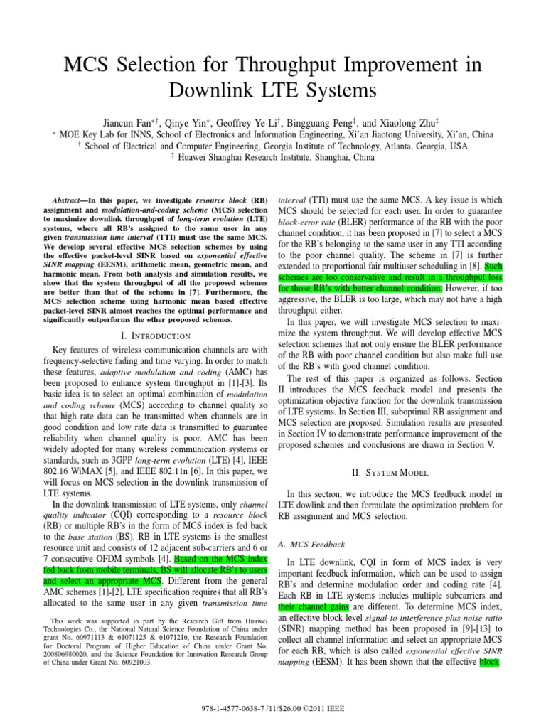 MCS Selection For Throughput Improvement in Downlink LTE Systems | PDF ... MCS Selection For Throughput Improvement in Downlink LTE Systems | PDF ...