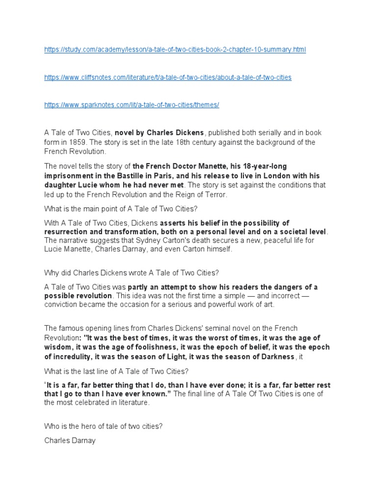 A Tale of Two Cities characters | PDF | A Tale Of Two Cities | Charles ...