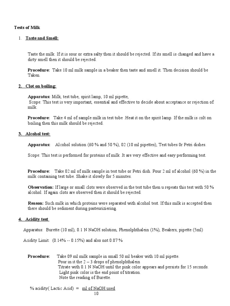 Milk Testing Procedures | PDF | Titration | Chemistry