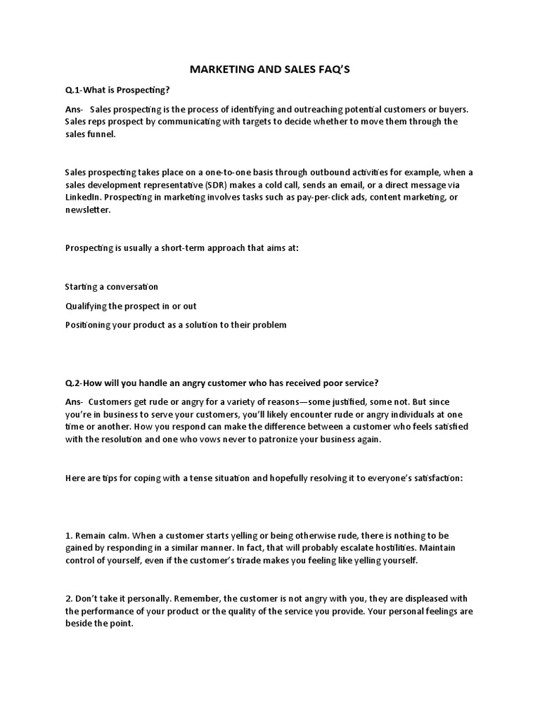 Marketing and Sales Faq | PDF | Search Engine Marketing | Customer ...