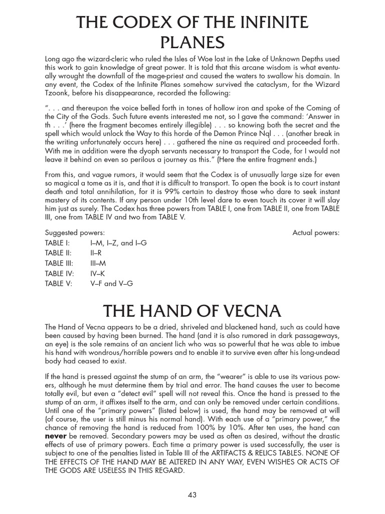 Codex of the Infinite Planes Overview | PDF