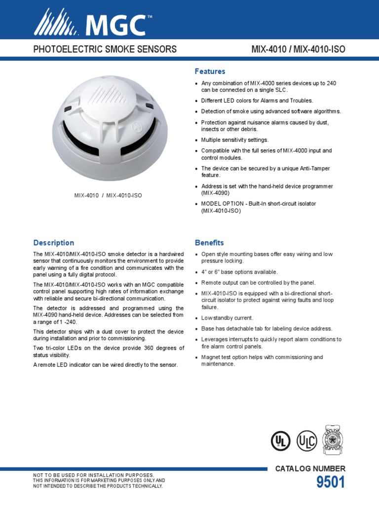 Photoelectric Smoke Sensors MIX-4010 / MIX-4010-ISO: Features | PDF ...
