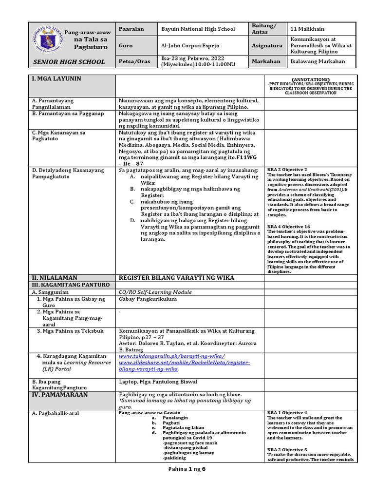 Register Lesson | PDF