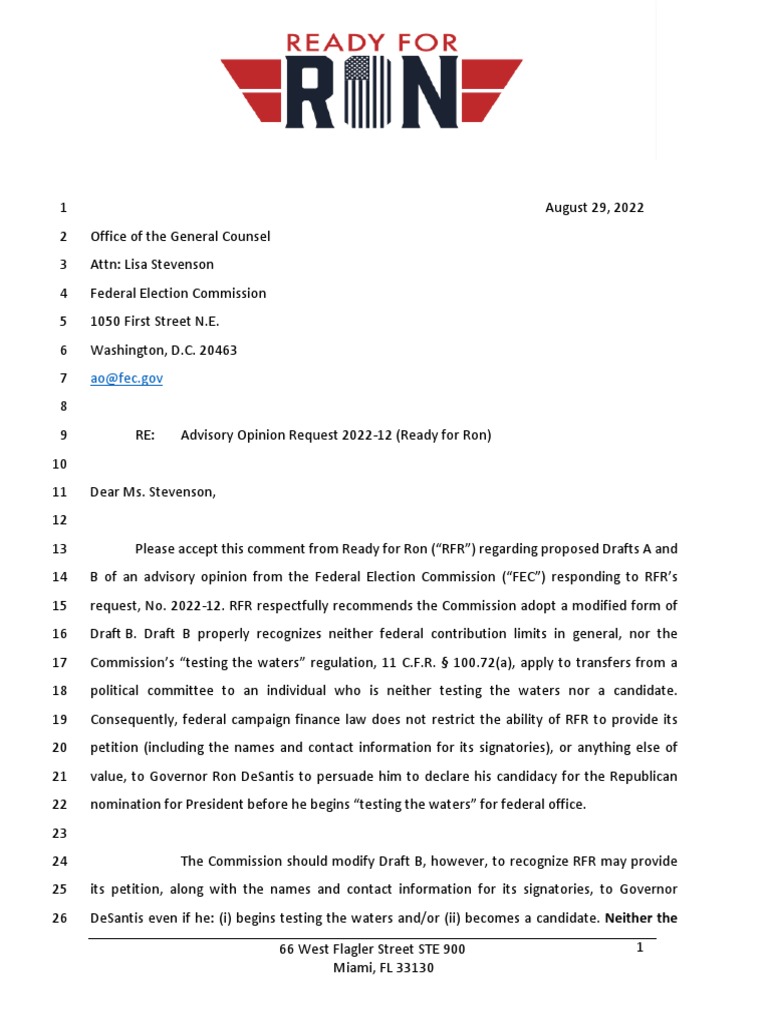 2022-08-29 FEC AOR Public Comment | PDF | Campaign Finance In The ...