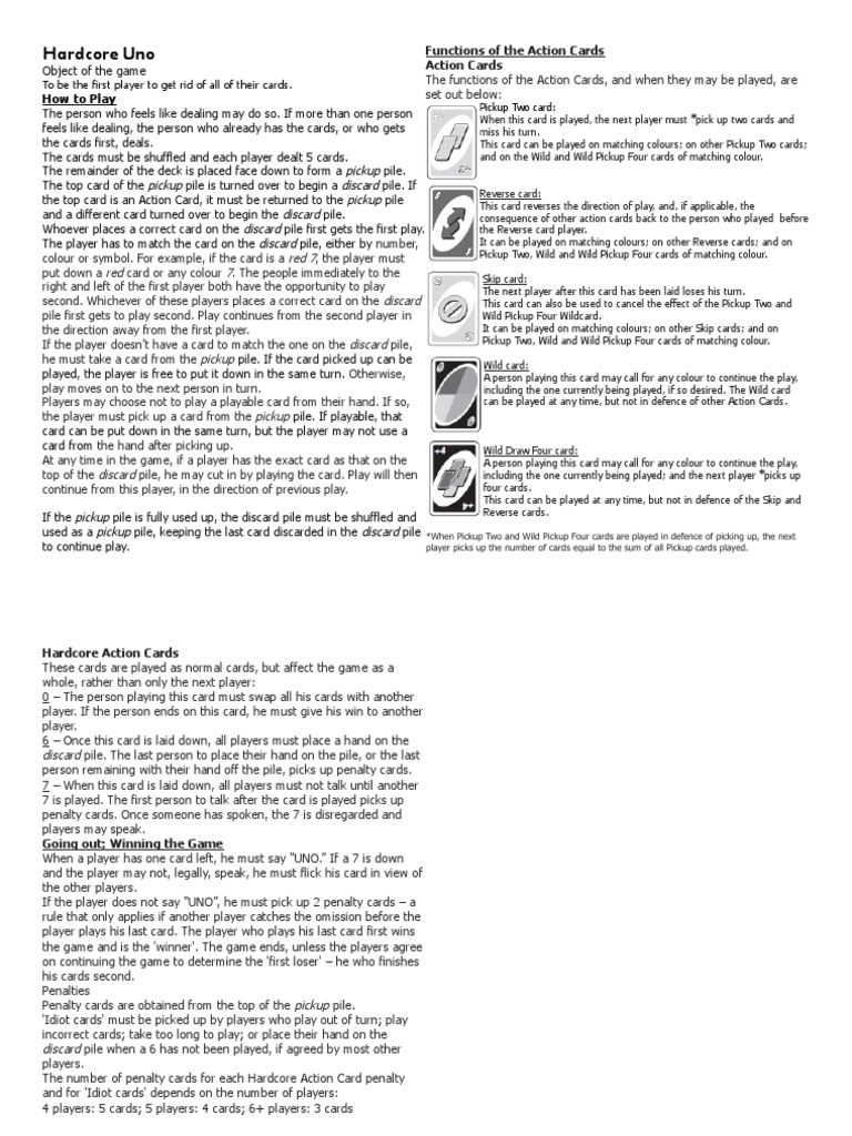 Hardcore Uno Action Card Game | PDF | Leisure Activities | Consumer Goods