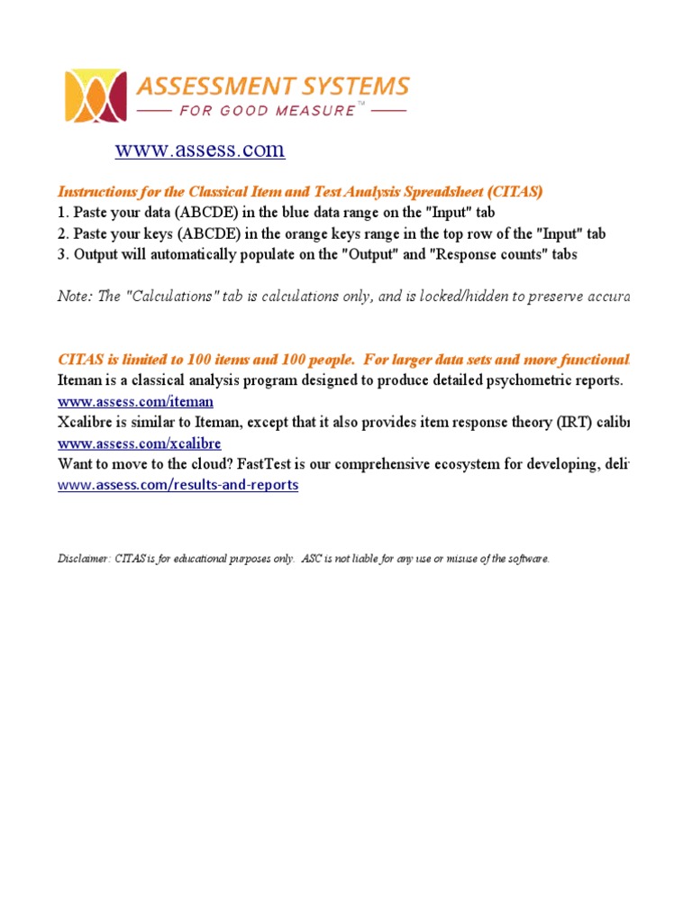 Item Analysis Using CITAS - Demonstration (Empty) | PDF | Statistical ...