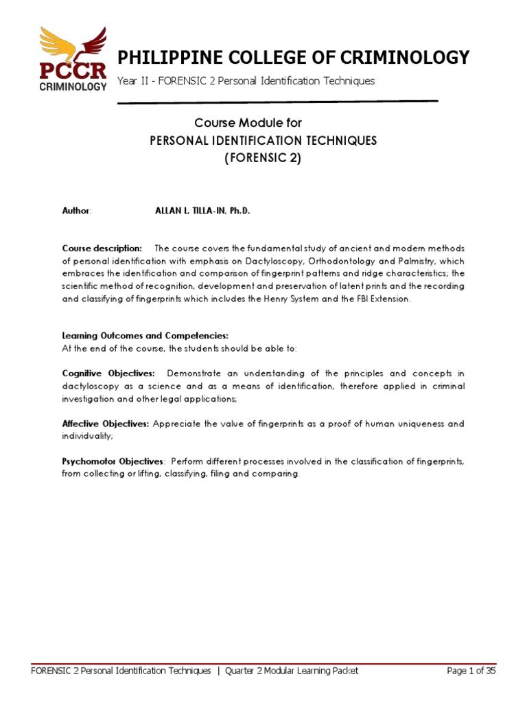 Philippine College of Criminology: Course Module For Personal ...