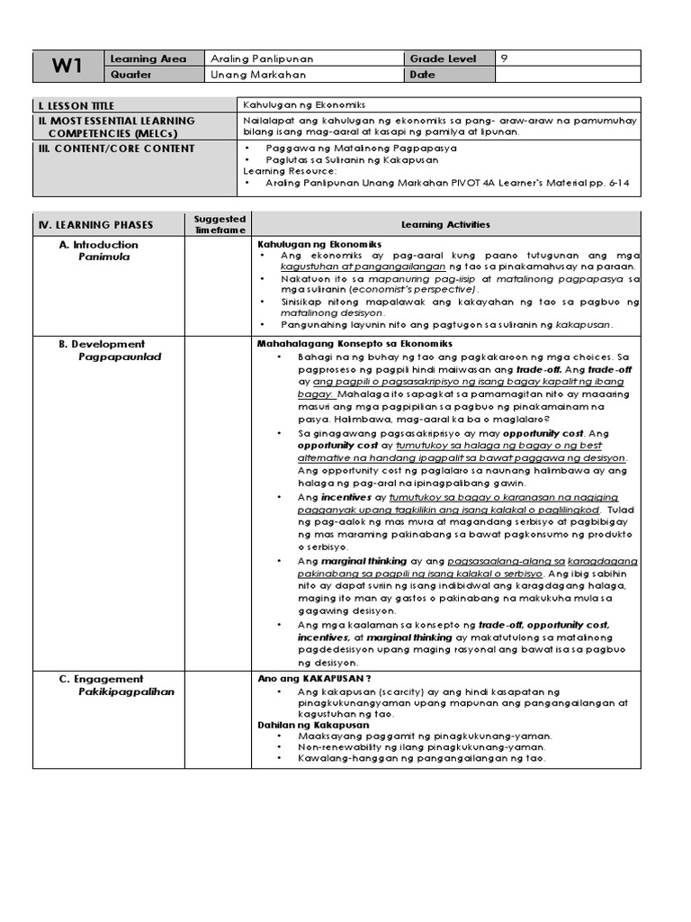 Dlp-Kahulugan NG Ekonomiks-G9-Q1-W1 | PDF