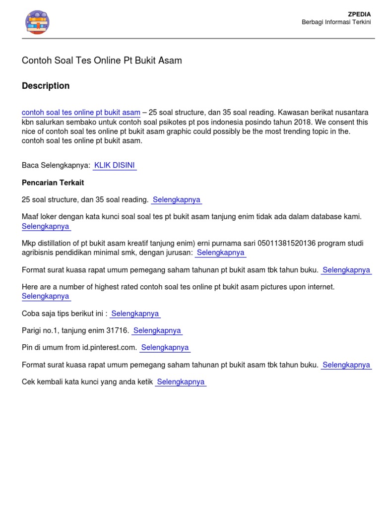 Contoh Soal Tes Online PT Bukit Asam | PDF