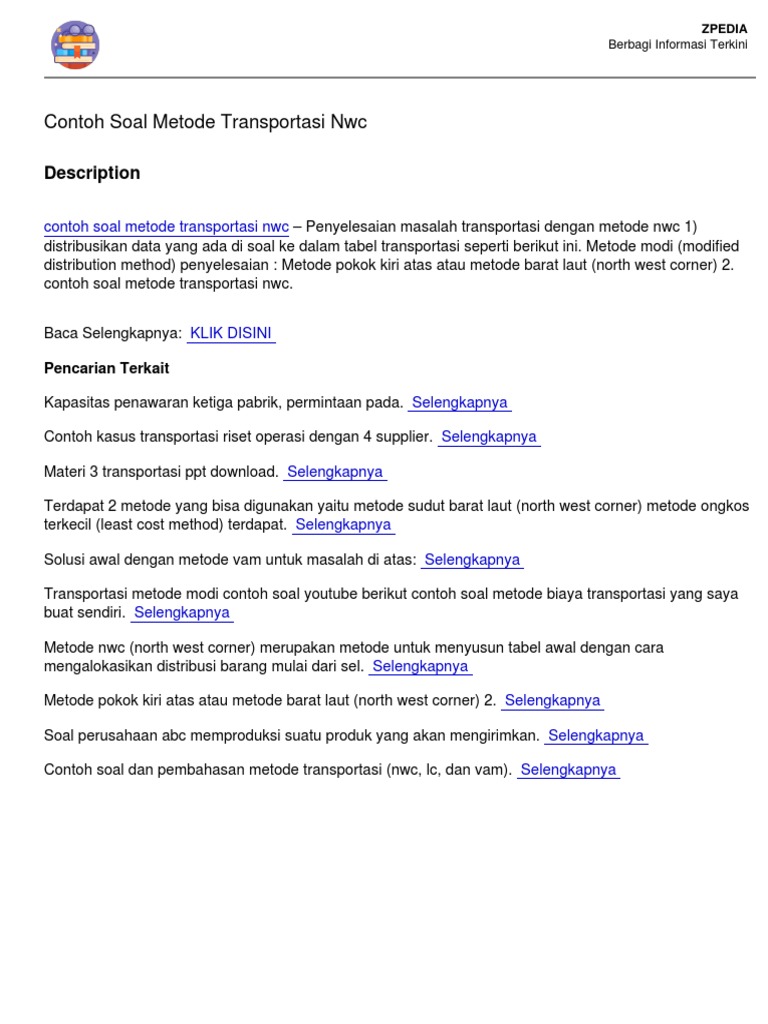 Contoh Soal Metode Transportasi NWC | PDF
