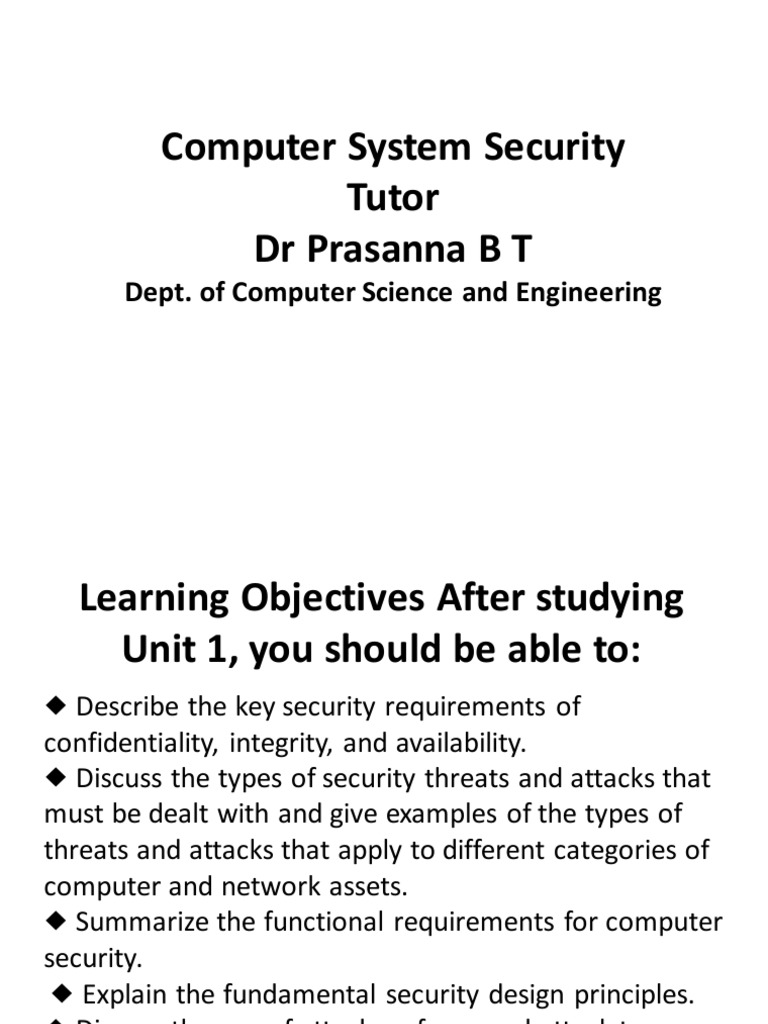 Unit 1 Computer System Security Pdf Information Security Computer Security