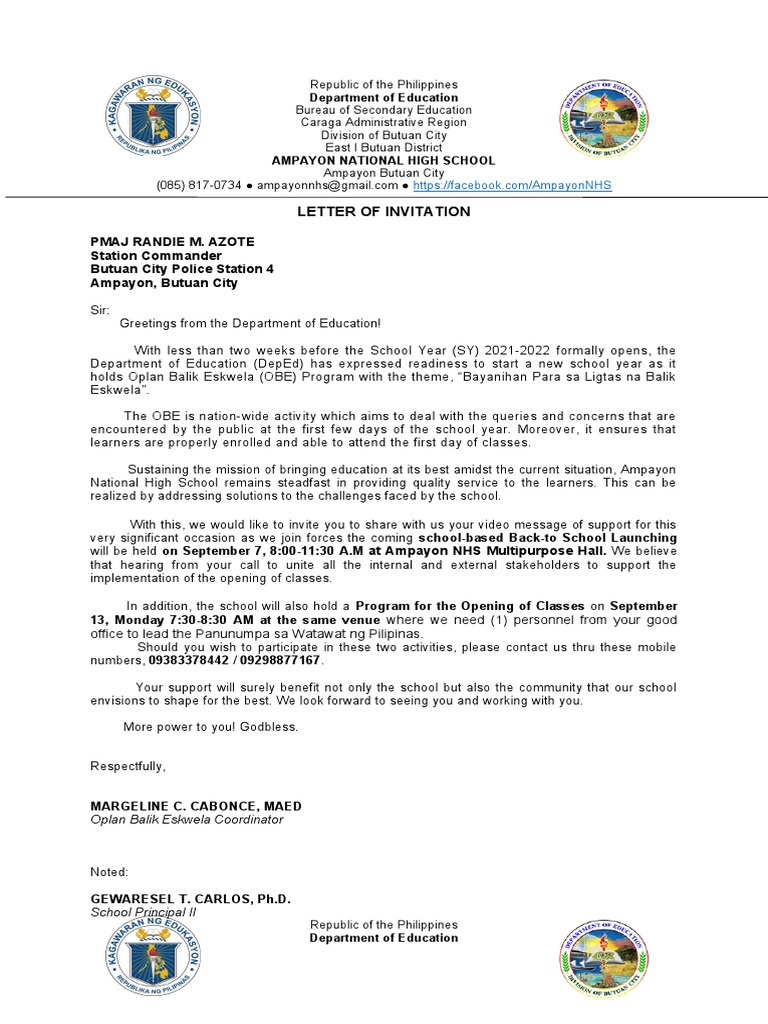 OBE Letter of Invitation | PDF