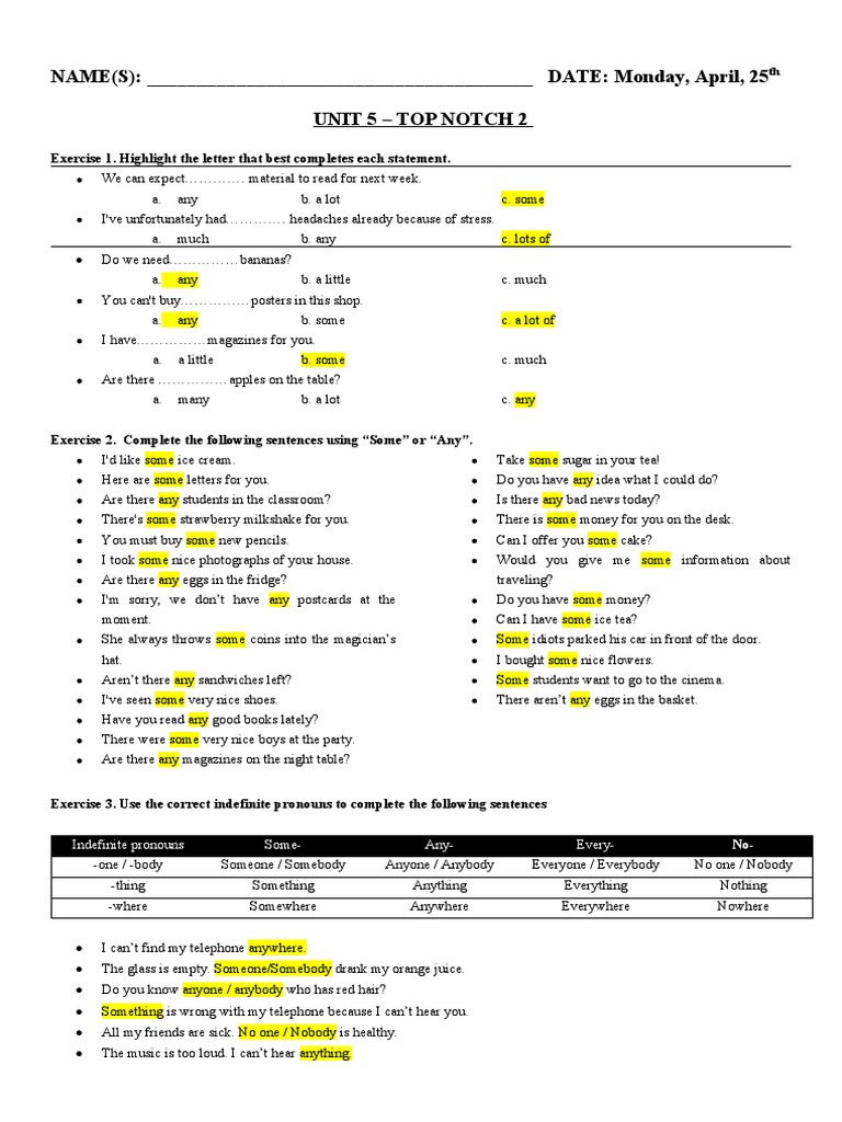 Top Notch 2 - Unit 5 Worksheet | PDF Top Notch 2 - Unit 5 Worksheet | PDF
