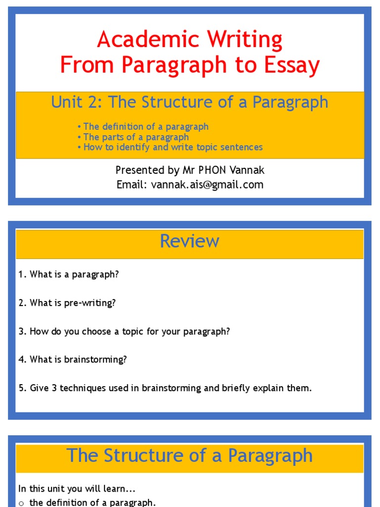 Academic Writing - 2 - The Structure of A Paragraph | PDF | Paragraph ...