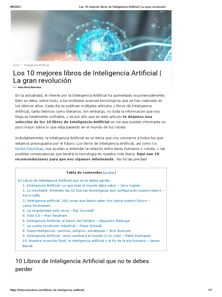 Los 10 Mejores Libros de Inteligencia Artificial - La Gran Revolución | PDF | Inteligencia ...