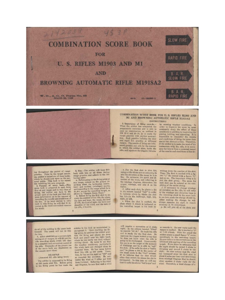 Combination Score Book For The M1903 M1 & BAR | PDF