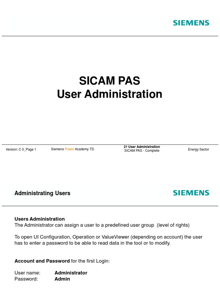 Sicam Pas User Administration: Power | PDF | Login | User (Computing)