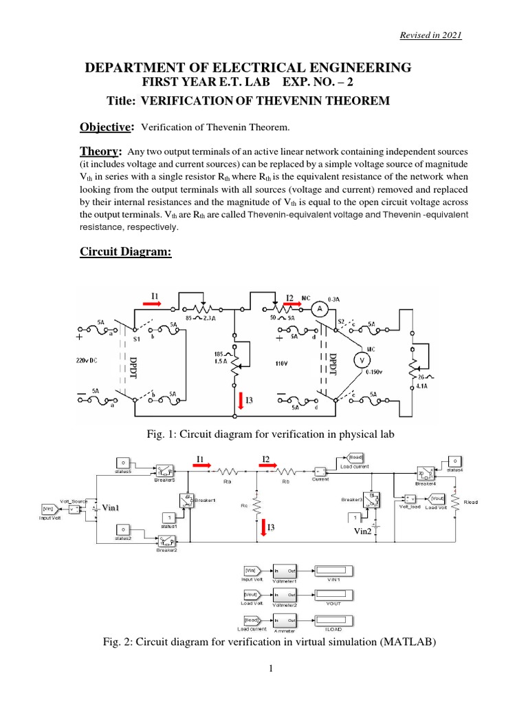 Lab Manual - Thevenin Theorem | PDF | Electrical Network | Electrical Circuits