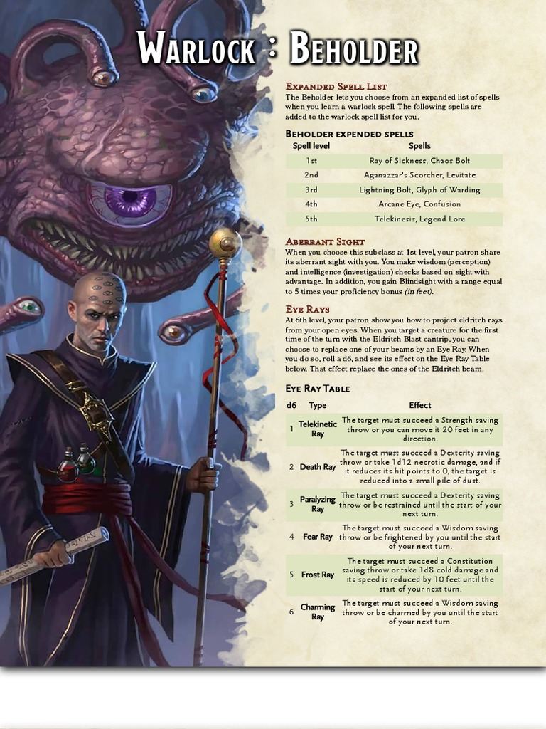 Warlock - Beholder - GM Binder | Download Free PDF | Wizards Of The Coast Games | Fantasy Role ...