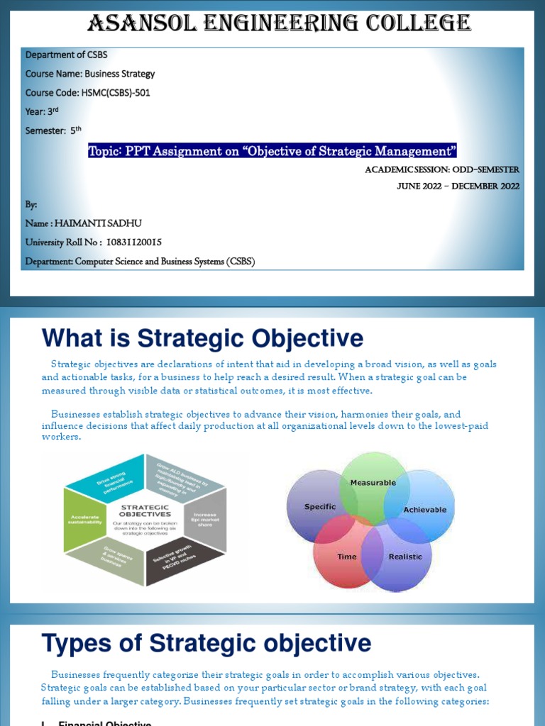 Topic: PPT Assignment On "Objective of Strategic Management" | PDF | Goal | Strategic Management