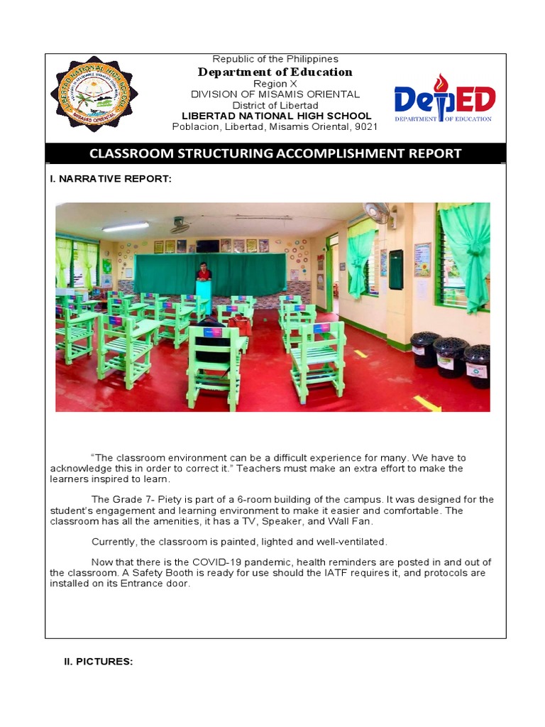 Classroom Structuring Accomplishment Report: Department of Education ...
