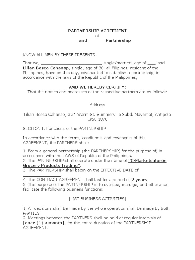 Partneship Agreement | PDF | Partnership | Revenue