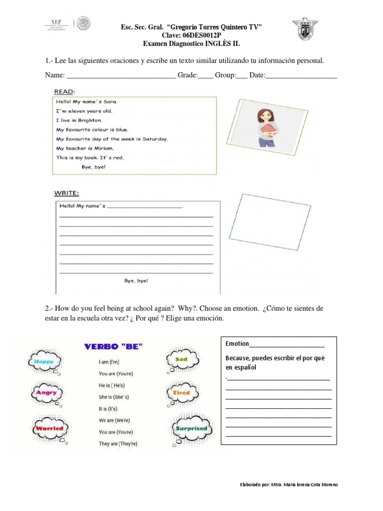 EXAMEN DIAGNOSTICO Ingles 2DO GRADO 2022 | PDF